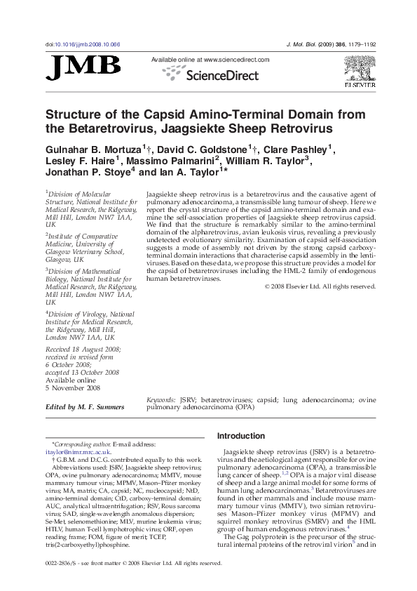 (PDF) Crystal Structure of Jaagsiekte Sheep Retrovirus Capsid N ...