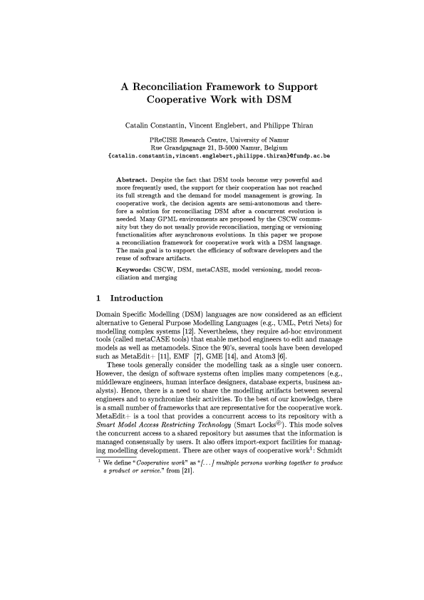 (PDF) A Reconciliation Framework to Support Cooperative Work with DSM