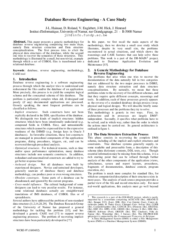 (PDF) Database Reverse Engineering - A Case Study