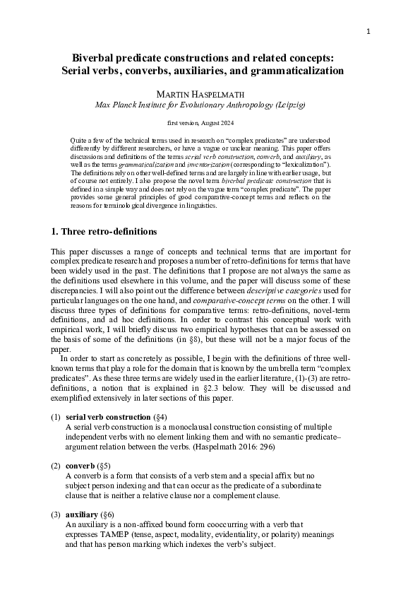 (PDF) Biverbal predicate constructions and related concepts: Serial ...