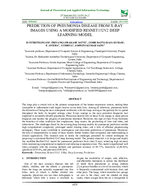 (PDF) PREDICTION OF PNEUMONIA DISEASE FROM X-RAY IMAGES USING A MODIFIED RESNET152V2 DEEP ...