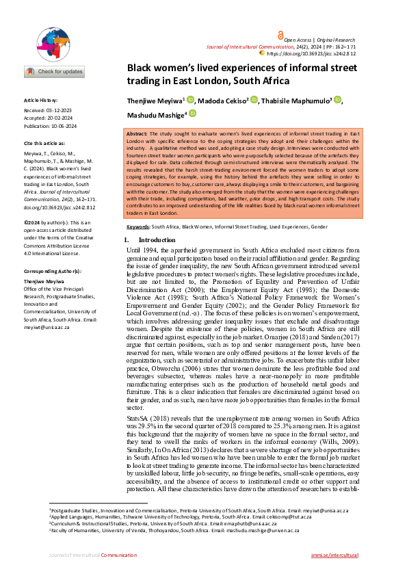 (PDF) Black Women’s Lived Experiences of Informal Street Trading in ...