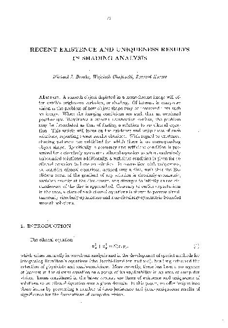 (PDF) Recent existence and uniqueness results in shading analysis