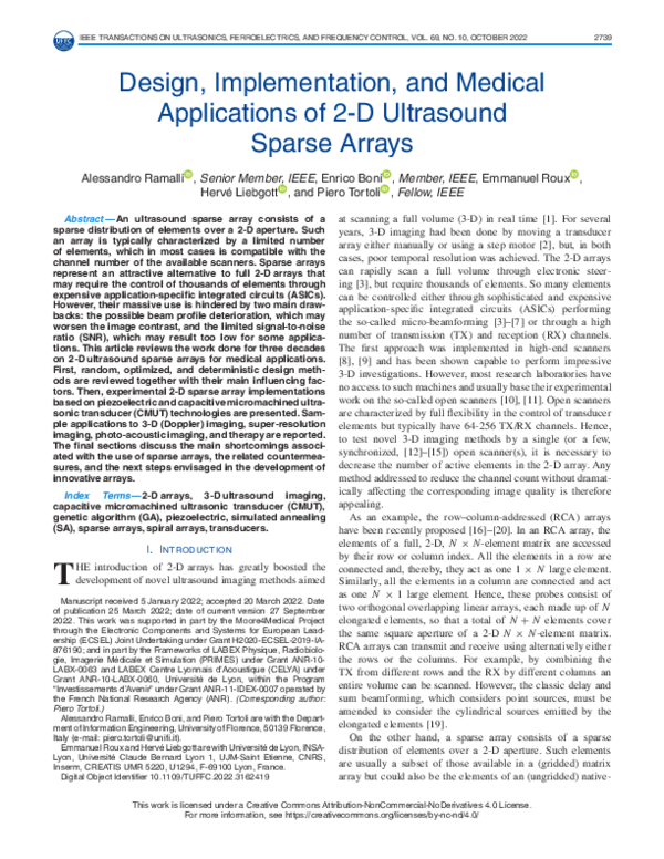 (PDF) Design, Implementation, and Medical Applications of 2-D Ultrasound Sparse Arrays