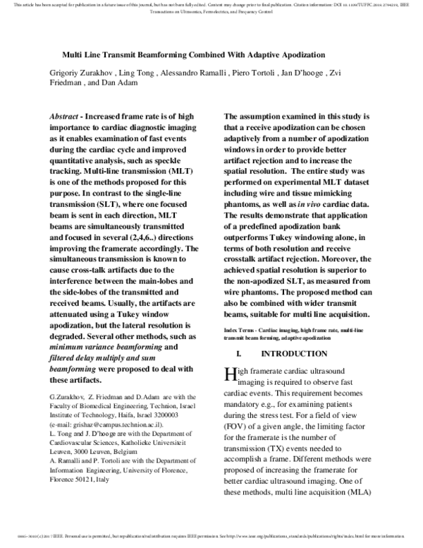 (PDF) Multiline Transmit Beamforming Combined With Adaptive Apodization