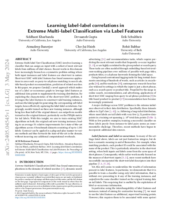 (PDF) Learning label-label correlations in Extreme Multi-label ...