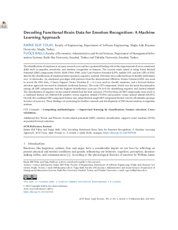 (PDF) Decoding Functional Brain Data for Emotion Recognition: A Machine ...