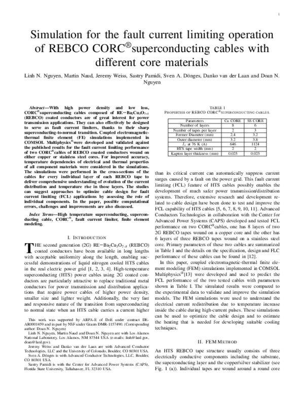 (PDF) Simulation for the fault current limiting operation of REBCO CORC ...