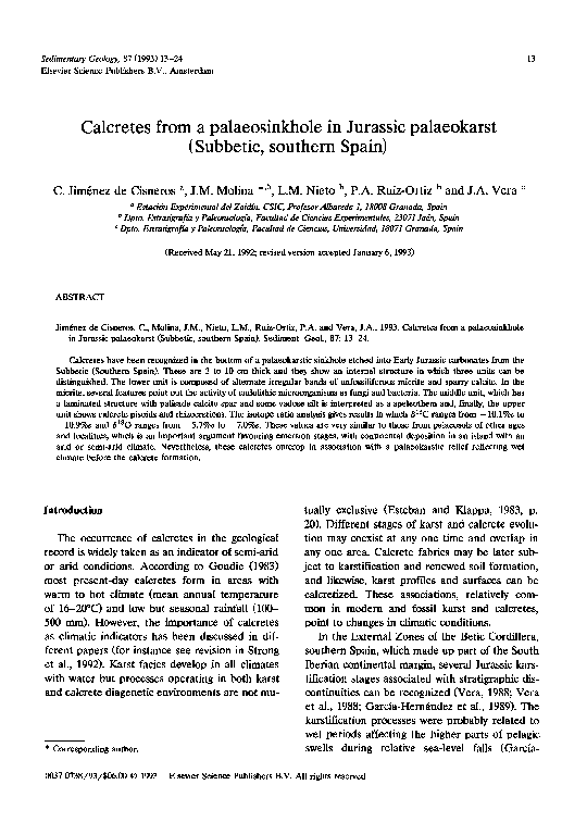 (PDF) Calcretes from a palaeosinkhole in jurassic palaeokarst (subbetic ...