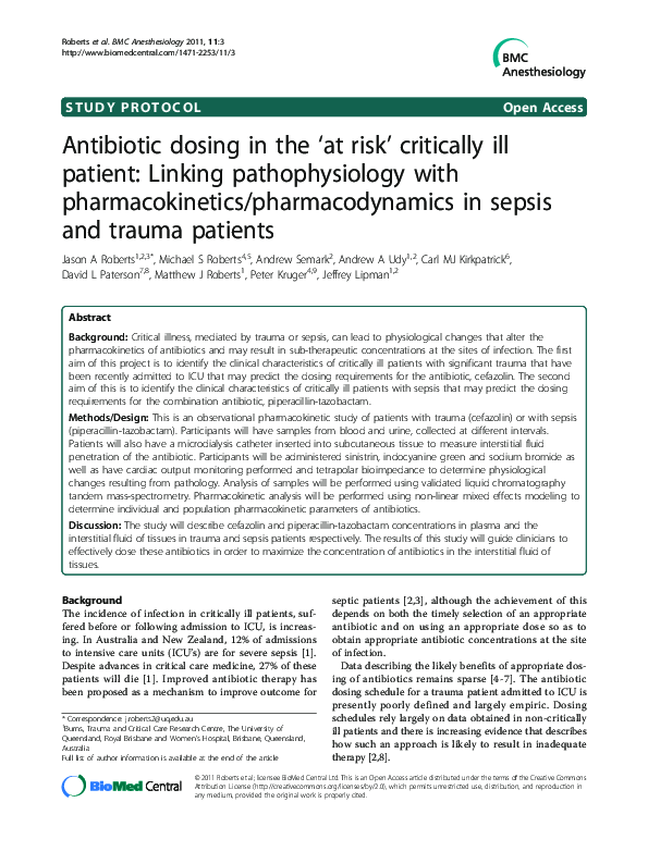 (PDF) Antibiotic dosing in the 'at risk' critically ill patient ...