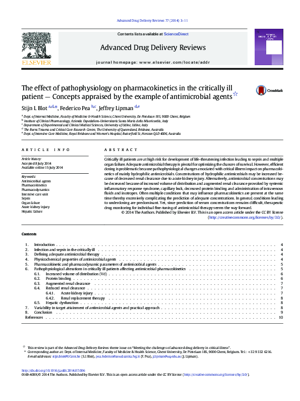 (PDF) The effect of pathophysiology on pharmacokinetics in the ...