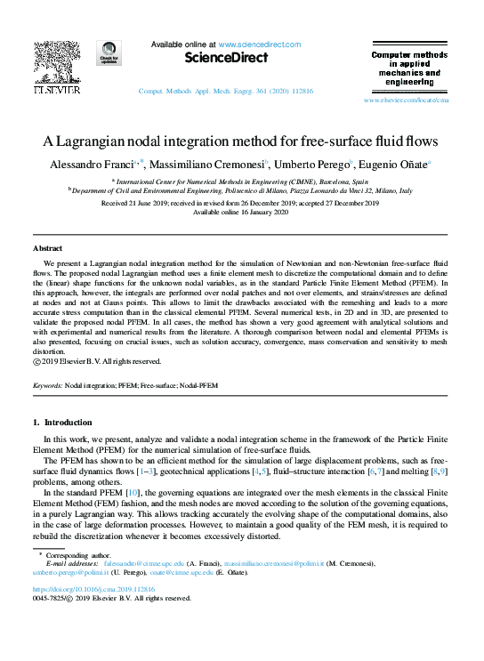 (PDF) A Lagrangian nodal integration method for free-surface fluid flows