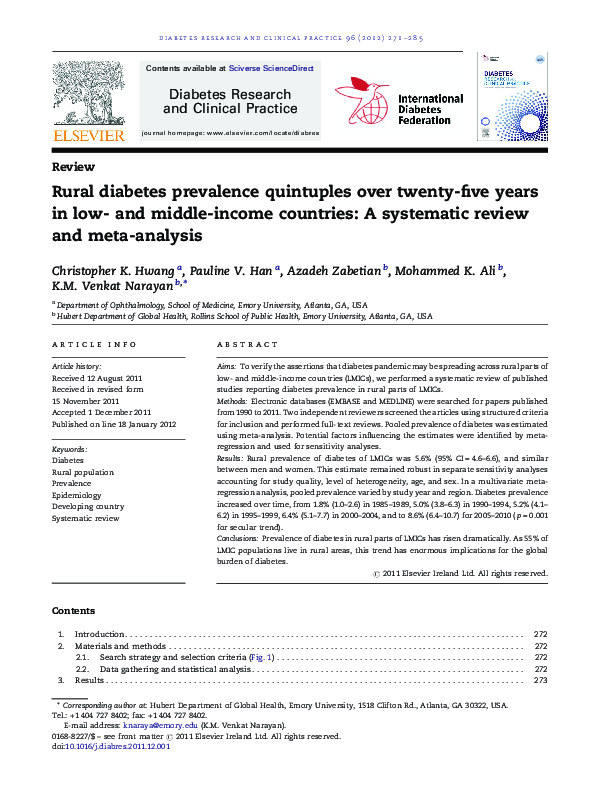 (PDF) Rural diabetes prevalence quintuples over twenty-five years in ...