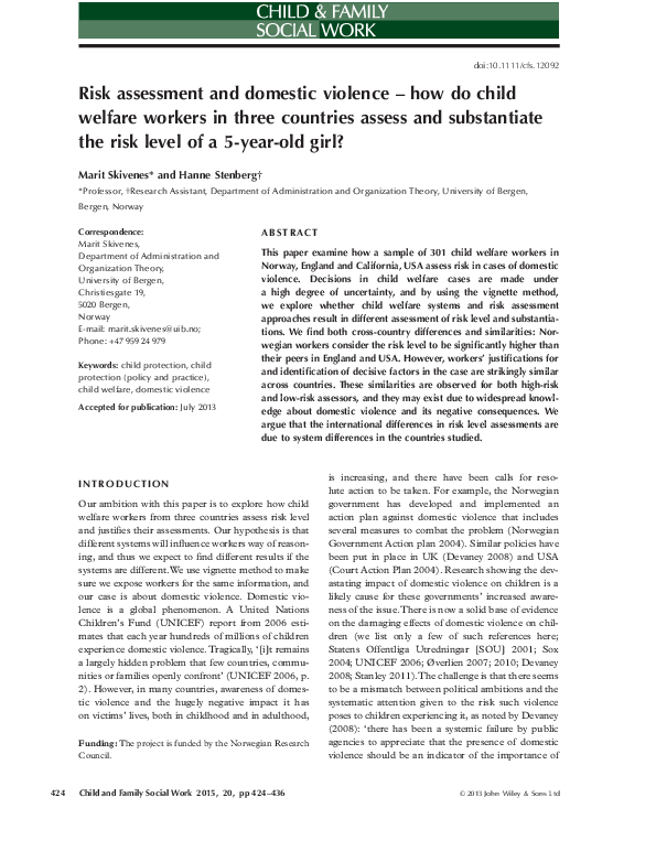 (PDF) Risk assessment and domestic violence – how do child welfare ...