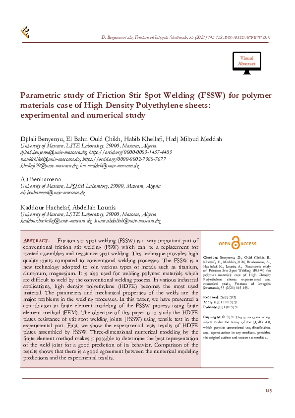 (PDF) Parametric Study Of Friction Stir Spot Welding (FSSW) For Polymer ...