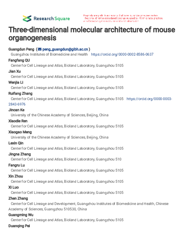 (PDF) Three-dimensional molecular architecture of mouse organogenesis