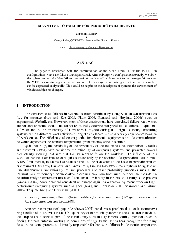 (PDF) Mean Time to Failure for Periodic Failure Rate