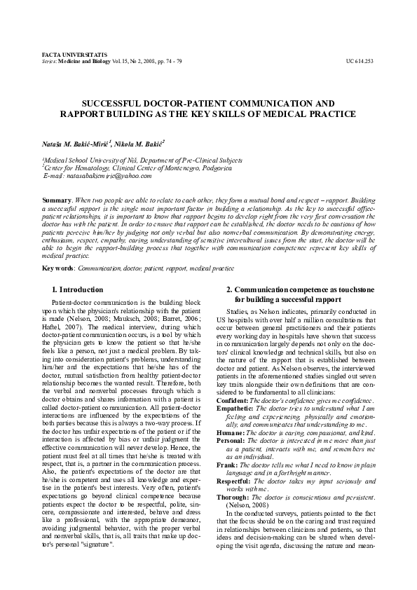 (PDF) Successful doctor-patient communication and rapport building as ...