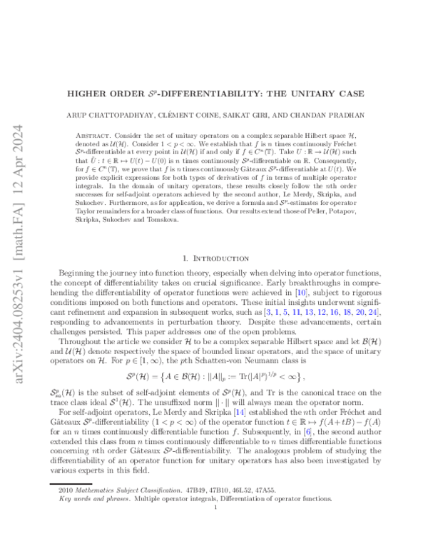 (PDF) Higher order $\mathcal{S}^{p}$-differentiability: The unitary case