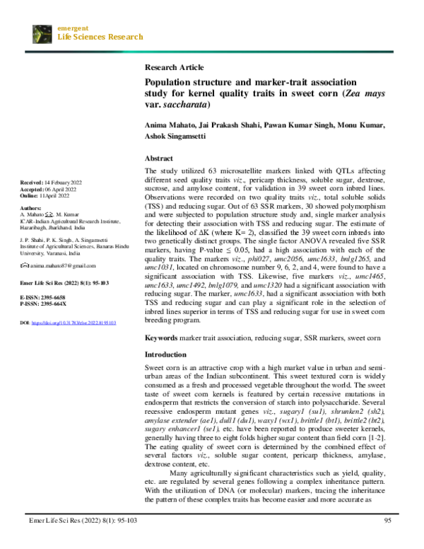 (PDF) Population structure and marker-trait association study for kernel quality traits in sweet ...