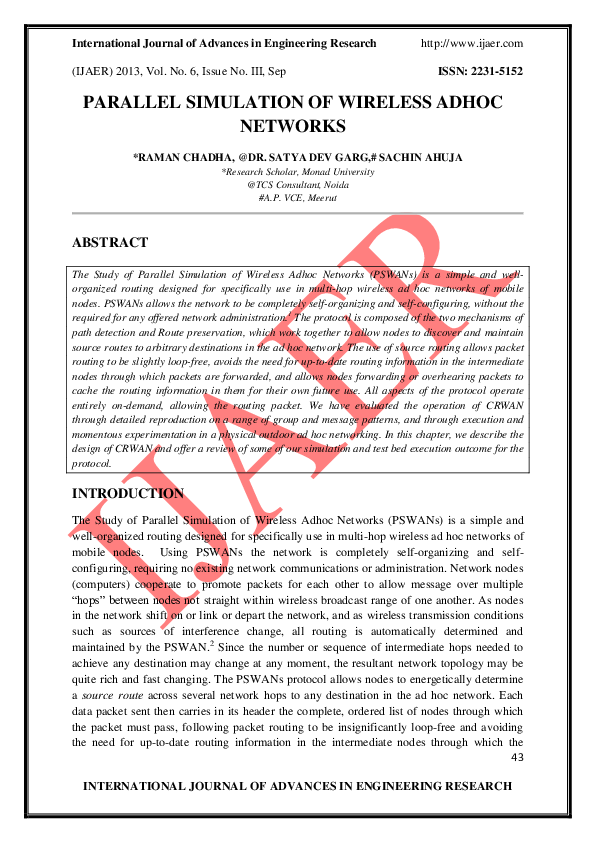 (PDF) Parallel Simulation of Wireless Adhoc Networks