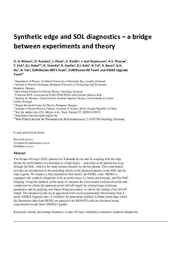 (PDF) Synthetic edge and scrape-off layer diagnostics—a bridge between experiments and theory