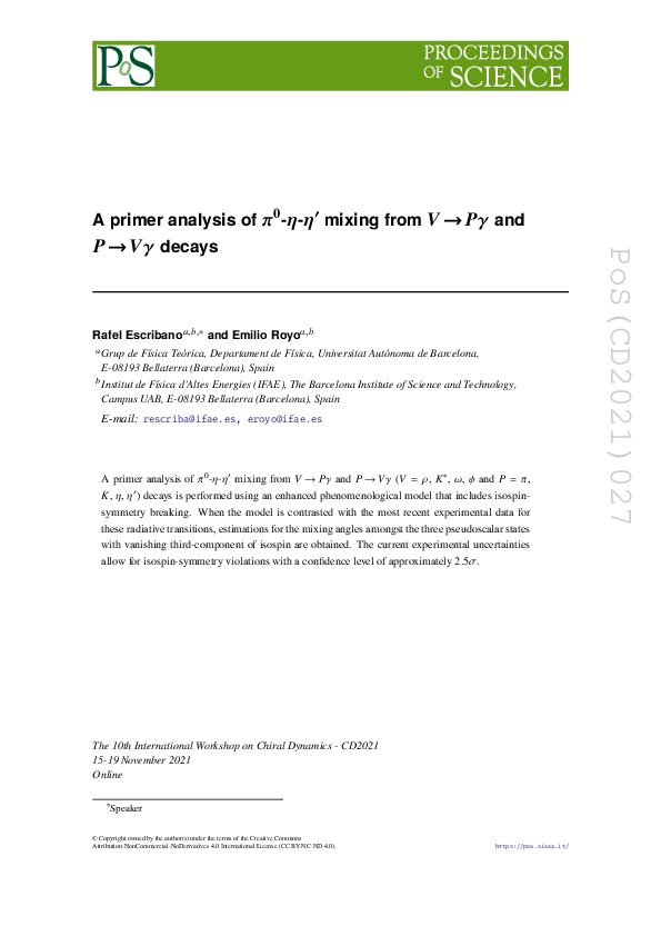 (PDF) A primer analysis of $\pi^0$-$\eta$-$\eta^{\prime}$ mixing from $V\!\rightarrow\!P\gamma ...