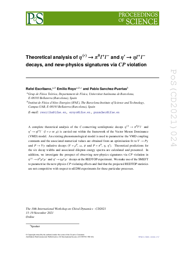 (PDF) Theoretical analysis of $\eta^{(\prime)}\to\pi^0l^+l^-$ and $\eta ...