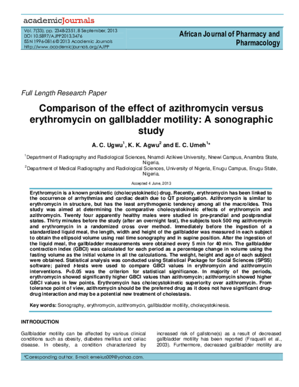 (PDF) Comparison of the effect of azithromycin versus erythromycin on ...