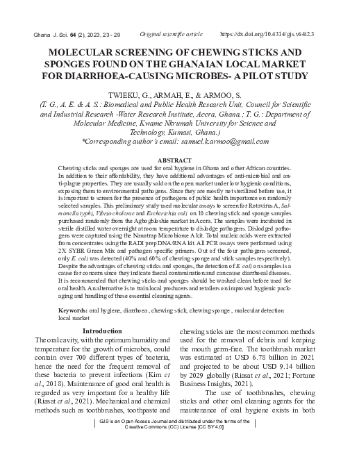 (PDF) Molecular screening of chewing sticks and sponges found on the ...
