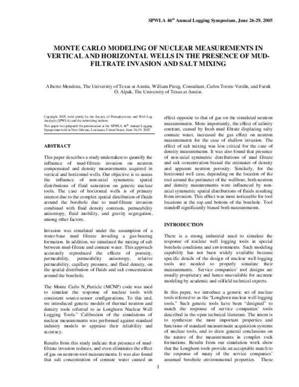 (PDF) Monte Carlo Modeling of Nuclear Measurements In Vertical And ...