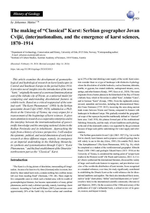 (PDF) The making of “Classical” Karst: Serbian geographer Jovan Cvijić ...