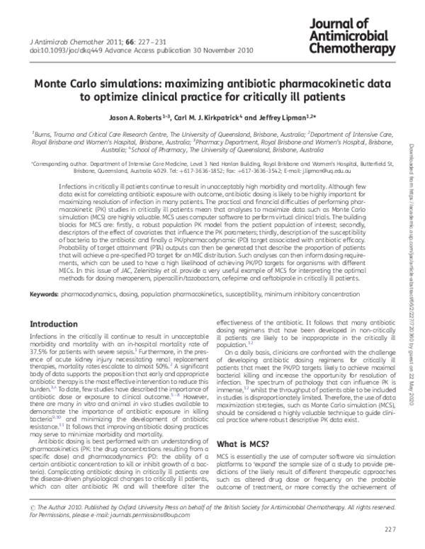 (PDF) Monte Carlo simulations: maximizing antibiotic pharmacokinetic ...