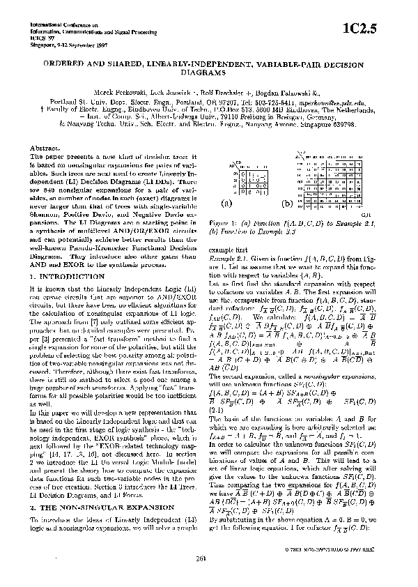 (PDF) Ordered and shared, linearly-independent, variable-pair decision diagrams | Marek ...