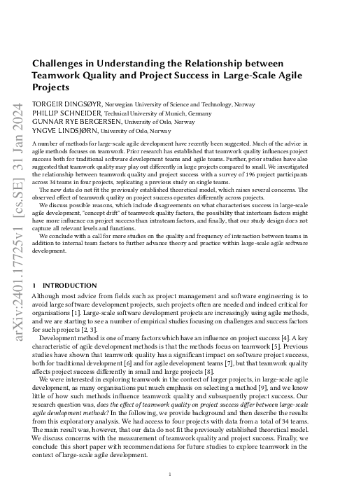 (PDF) Challenges in Understanding the Relationship between Teamwork Quality and Project Success ...