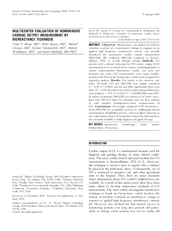 (PDF) Multicenter Evaluation of Noninvasive Cardiac Output Measurement ...