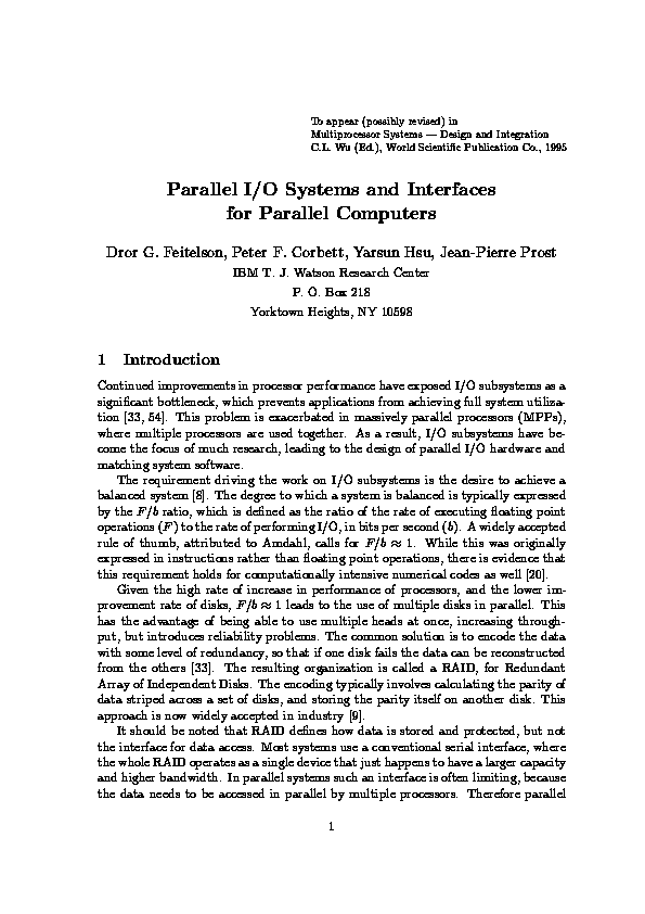 (PDF) Parallel I/O systems and interfaces for parallel computers