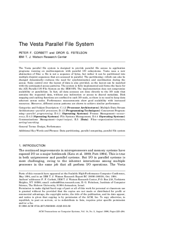 (PDF) The Vesta parallel file system