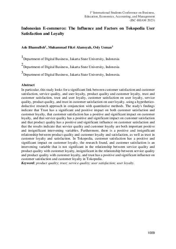 (PDF) Indonesian E-commerce: The Influence and Factors on Tokopedia ...