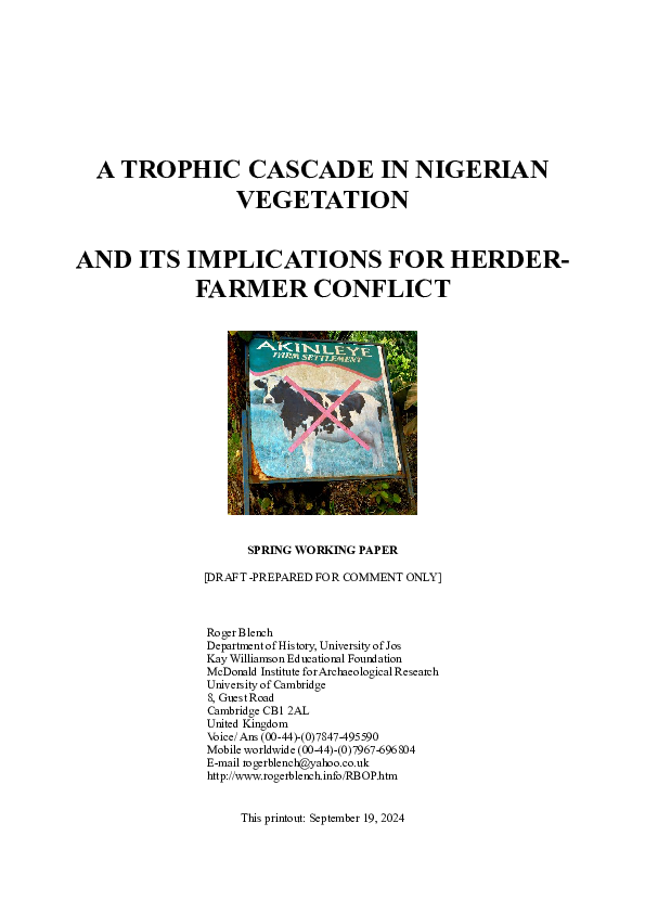 (PDF) A TROPHIC CASCADE IN NIGERIAN VEGETATION AND ITS IMPLICATIONS FOR HERDER-FARMER CONFLICT