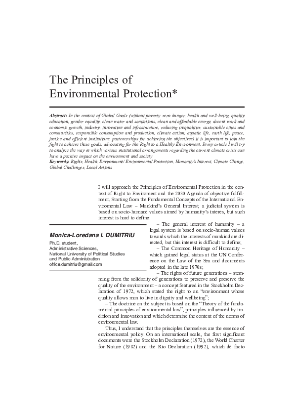 (PDF) The Principles of Environmental Protection