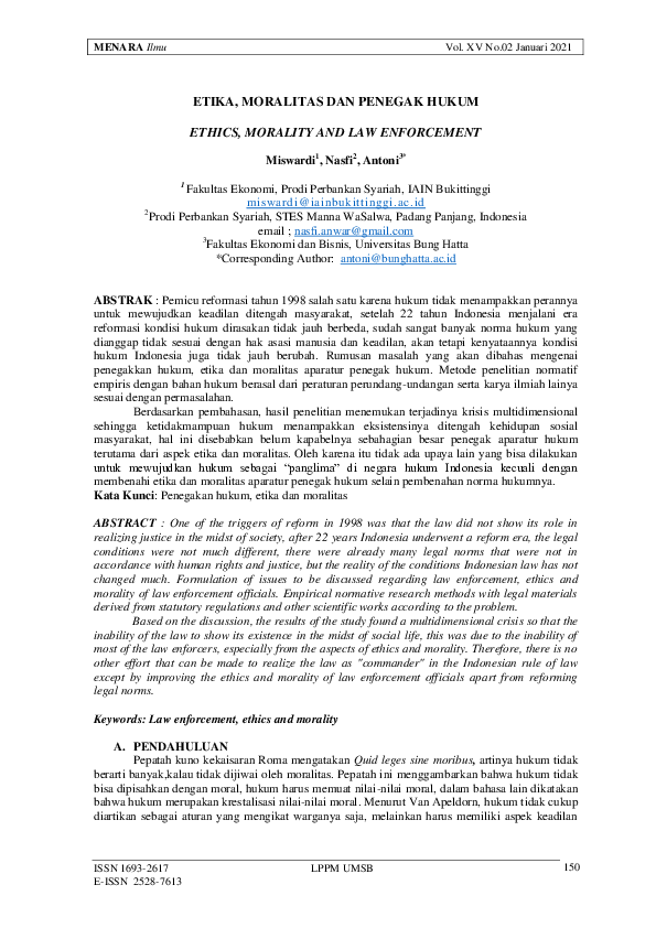 (PDF) Etika, Moralitas Dan Penegak Hukum