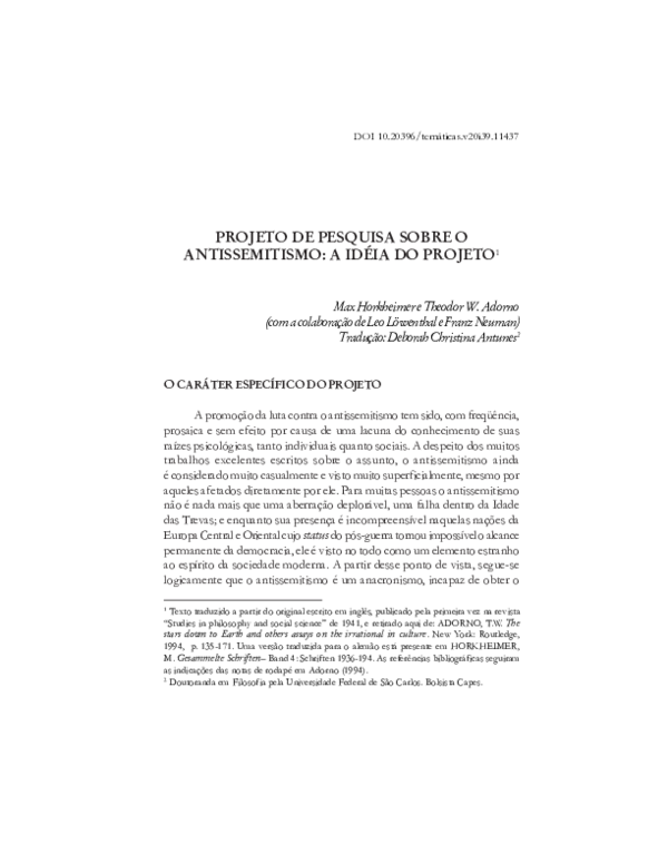 (PDF) Projeto de pesquisa sobre o antissemitismo | DEBORAH CHRISTINA ...