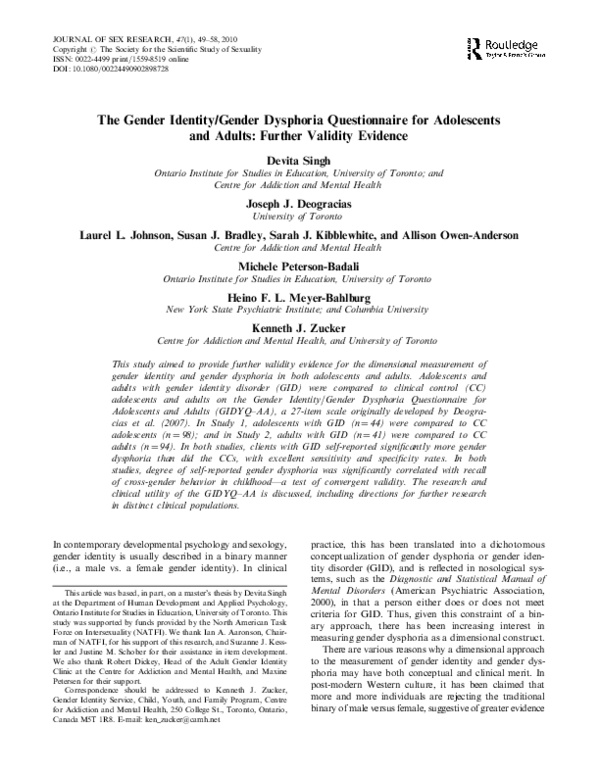 (PDF) The Gender Identity/Gender Dysphoria Questionnaire for ...