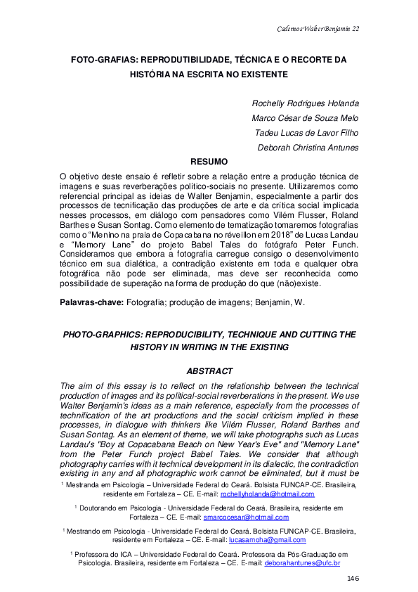 (PDF) Foto-Grafias: Reprodutibilidade, Técnica e O Recorte Da História ...