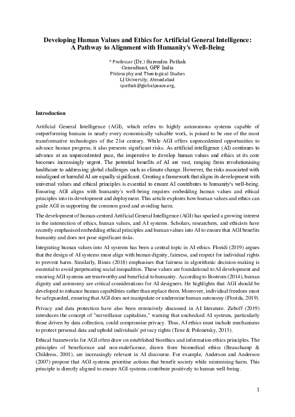 (PDF) Developing Human Values and Ethics for Artificial General Intelligence: A Pathway to ...