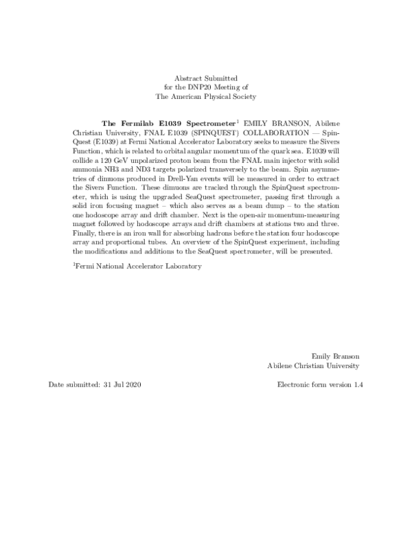 (PDF) The Fermilab E1039 Spectrometer | Emily Branson - Academia.edu