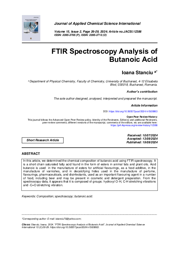 (PDF) FTIR Spectroscopy Analysis of Butanoic Acid