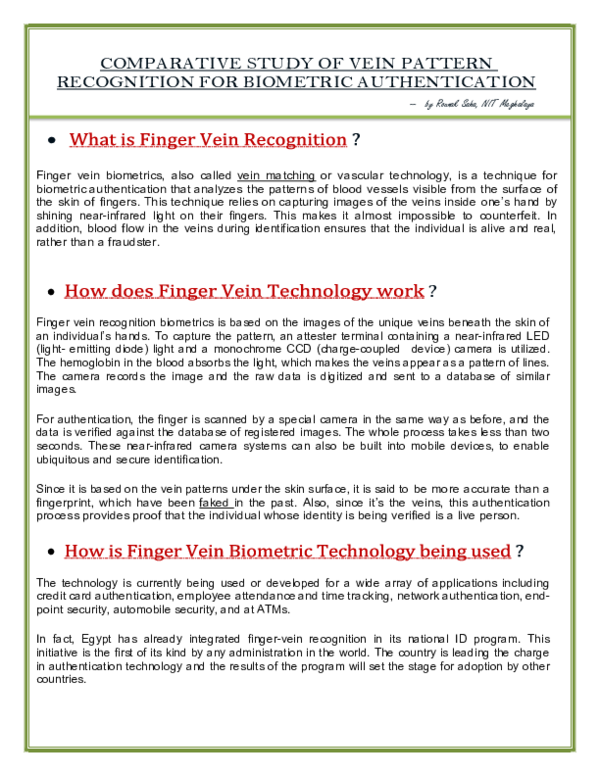 (PDF) A comparative study of vein pattern recognition for biometrie authentication
