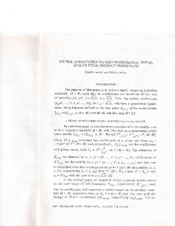 Pdf Metric Structures On Odd Dimensional Total Spaces Over Product Manifolds Corina Grosu